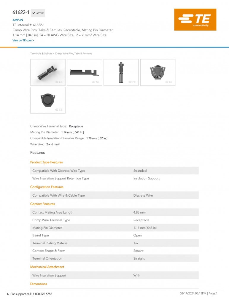 TE Connectivity 61622-1 technical document page 1