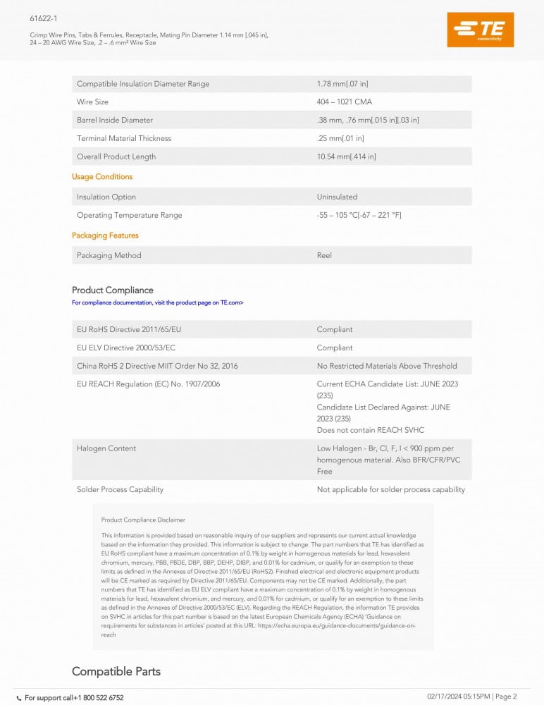 TE Connectivity 61622-1 technical document page 2