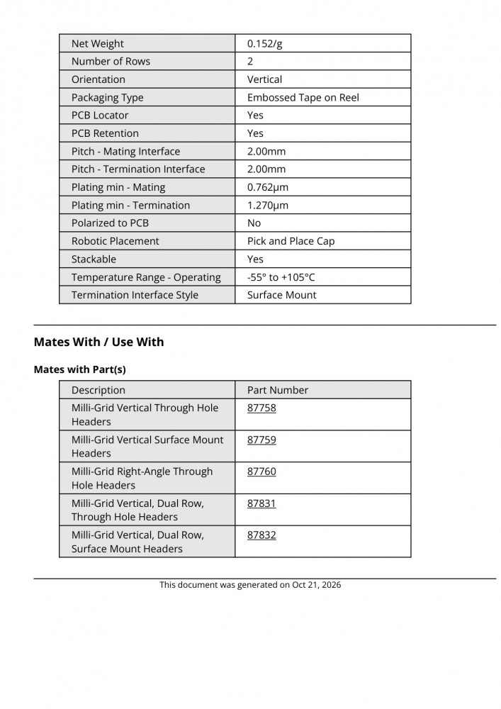 Technical document page 3 for MOLEX 873819012
