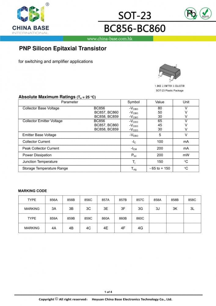 BC856C datasheet page 1