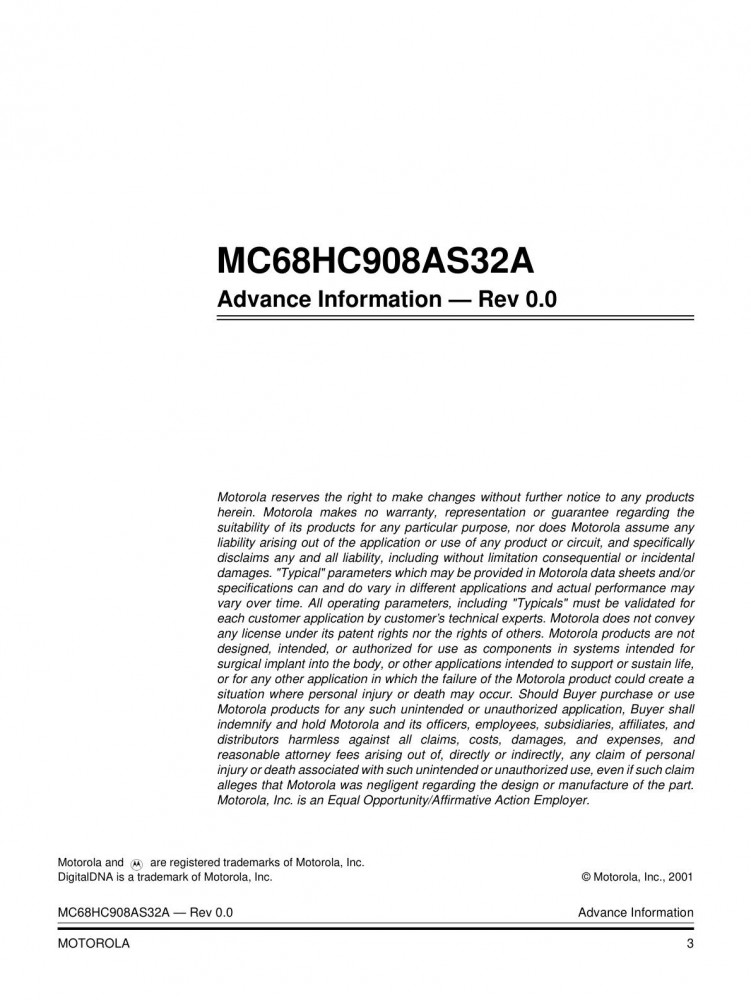 MC68HC908AS32A documentation page 3