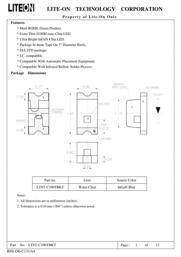 LTST-C190TBKT datasheet page 2