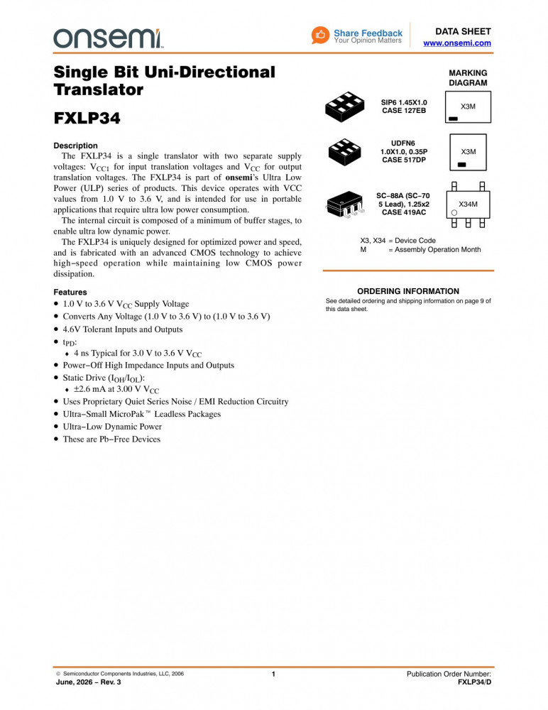 FXLP34 datasheet page 1