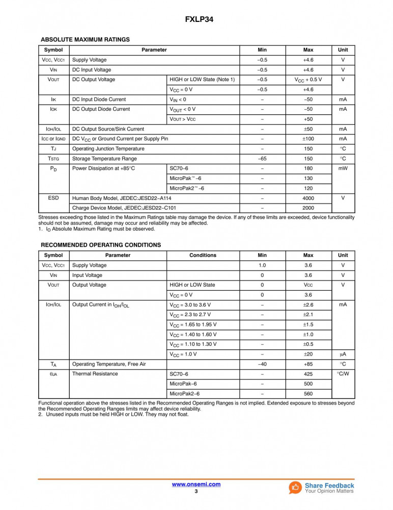 FXLP34 datasheet page 3