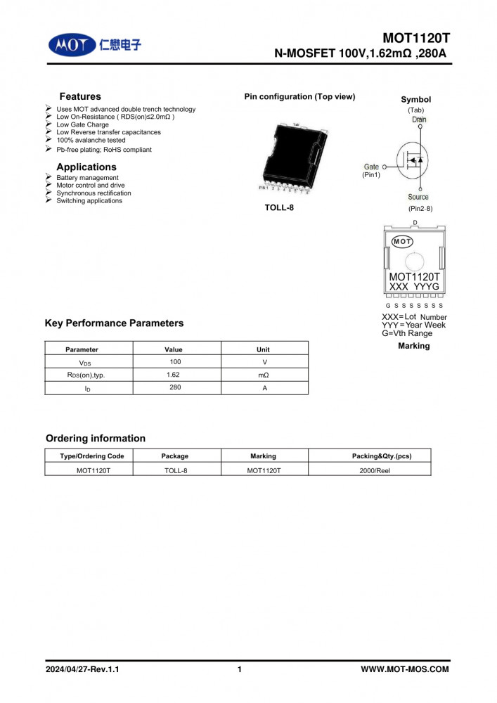 MOT1120T datasheet page 1