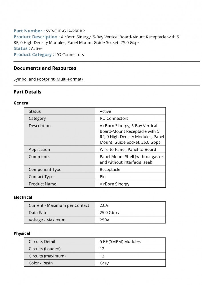Technical document image 1 for MOLEX SVR-C1R-G1A-RRRRR