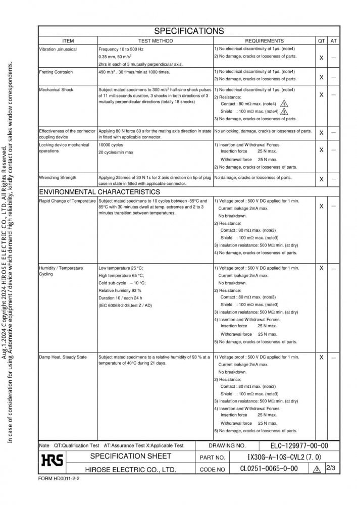 HRS IX30G-A-10S-CVL2(7.0) specification sheet page 2