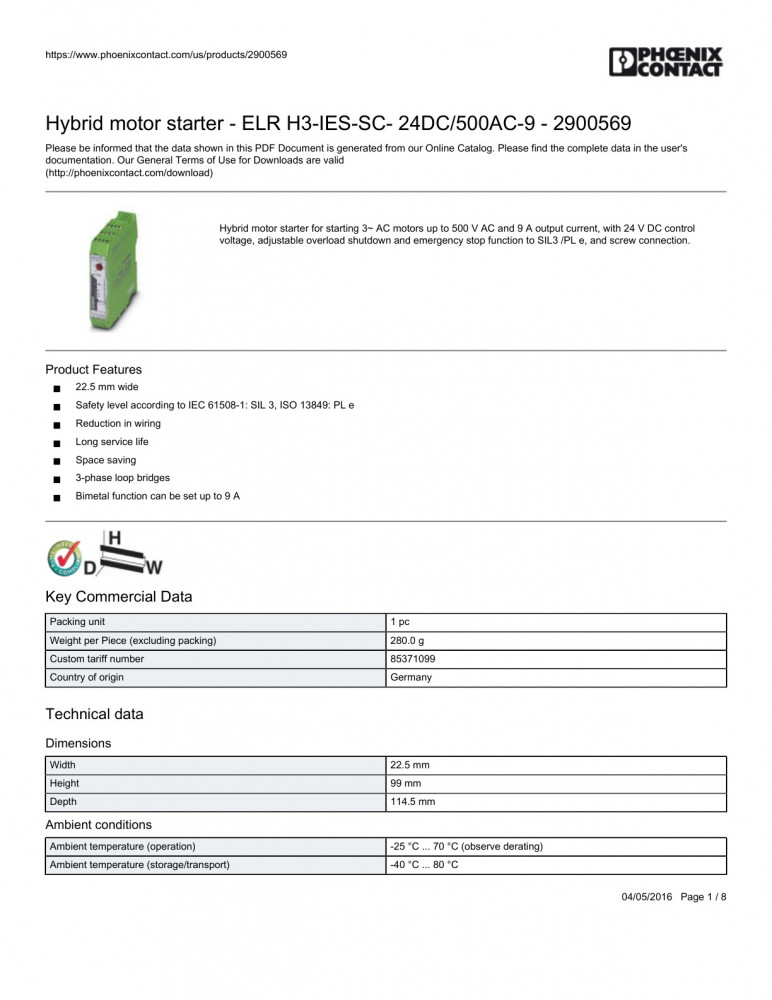 Phoenix Contact 2900569 technical document page 1