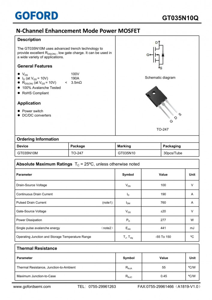 GT035N10Q datasheet page 1