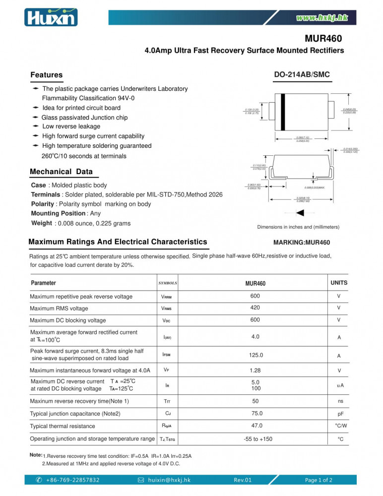 MUR460(SMC) datasheet page 1