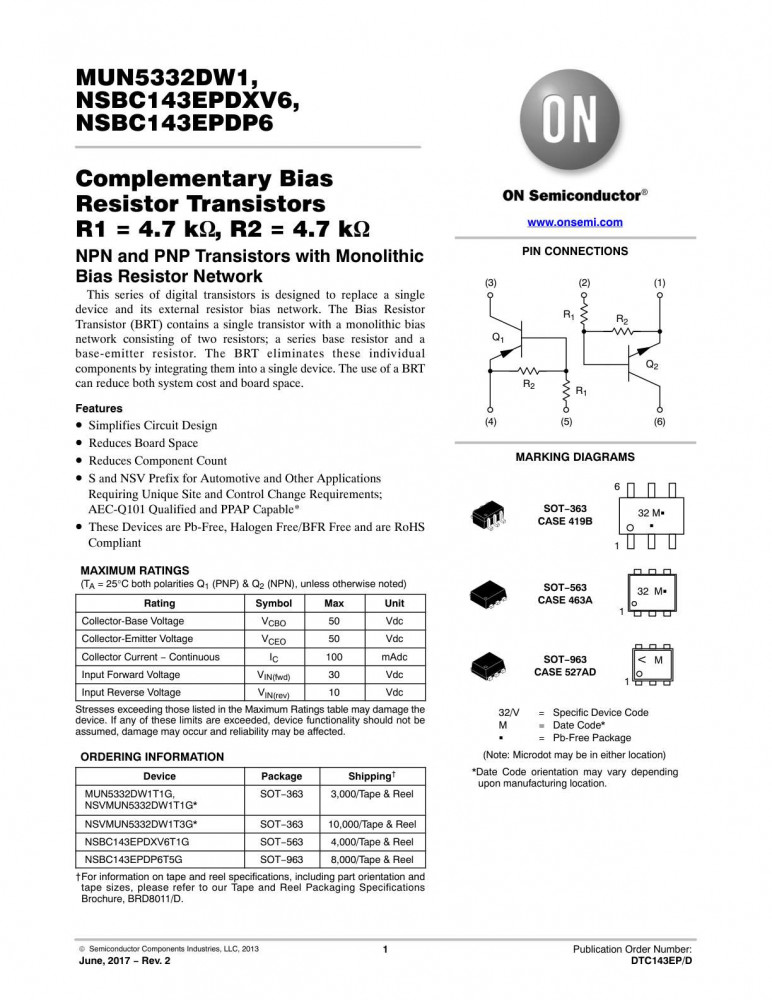 NSBC143EPDP6T5G datasheet page 1
