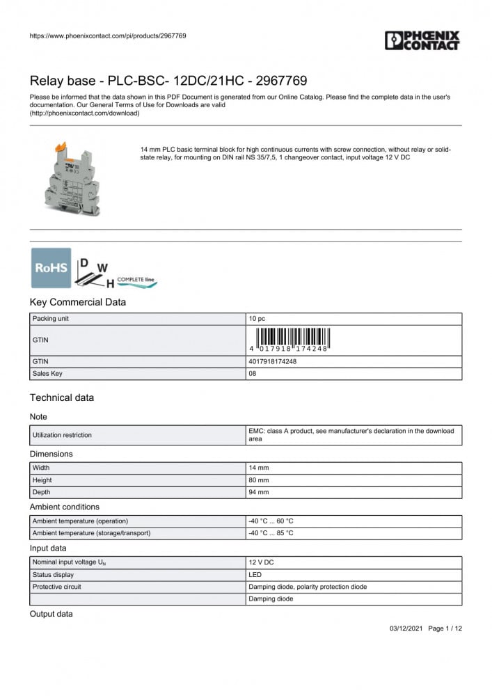 Phoenix Contact 2967769 document page 1