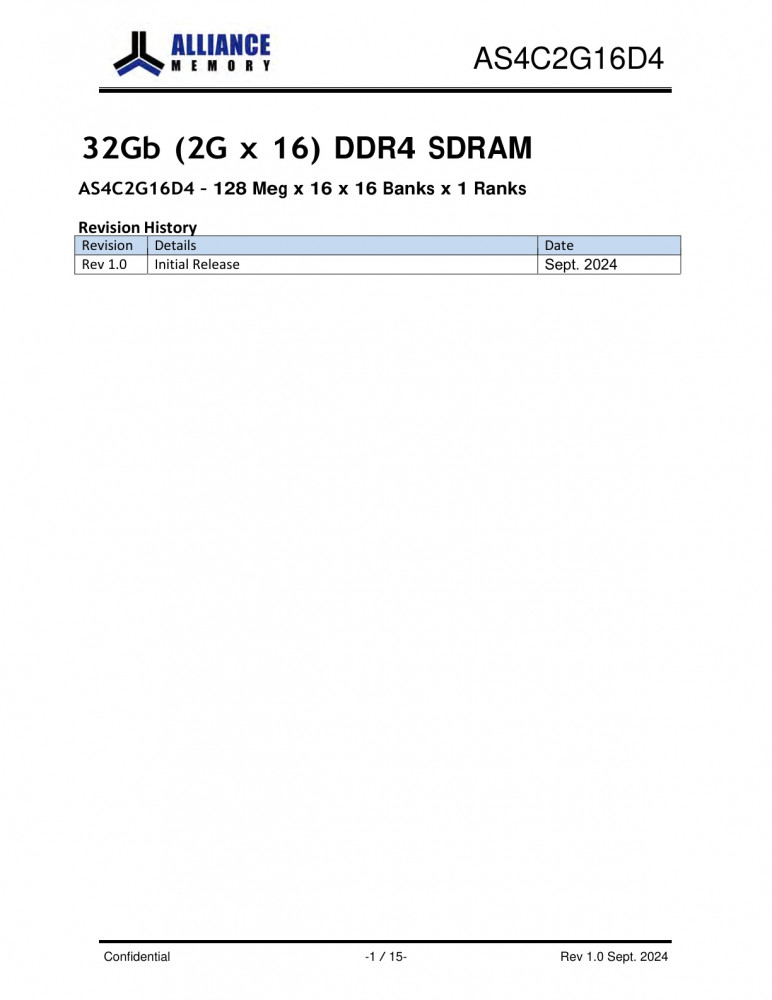 AS4C2G16D4 datasheet page 1