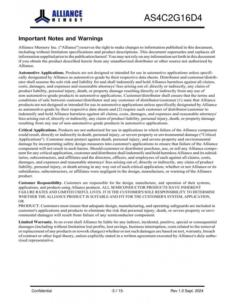 AS4C2G16D4 datasheet page 3