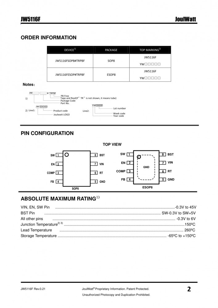 JW5116F datasheet page 2