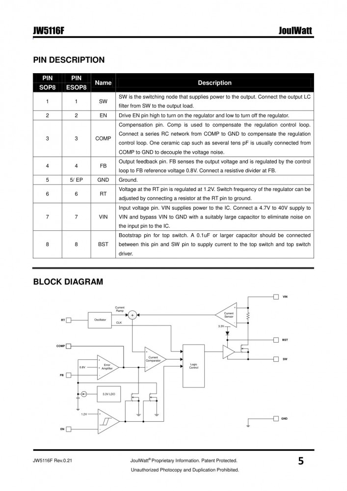 JW5116F datasheet page 5
