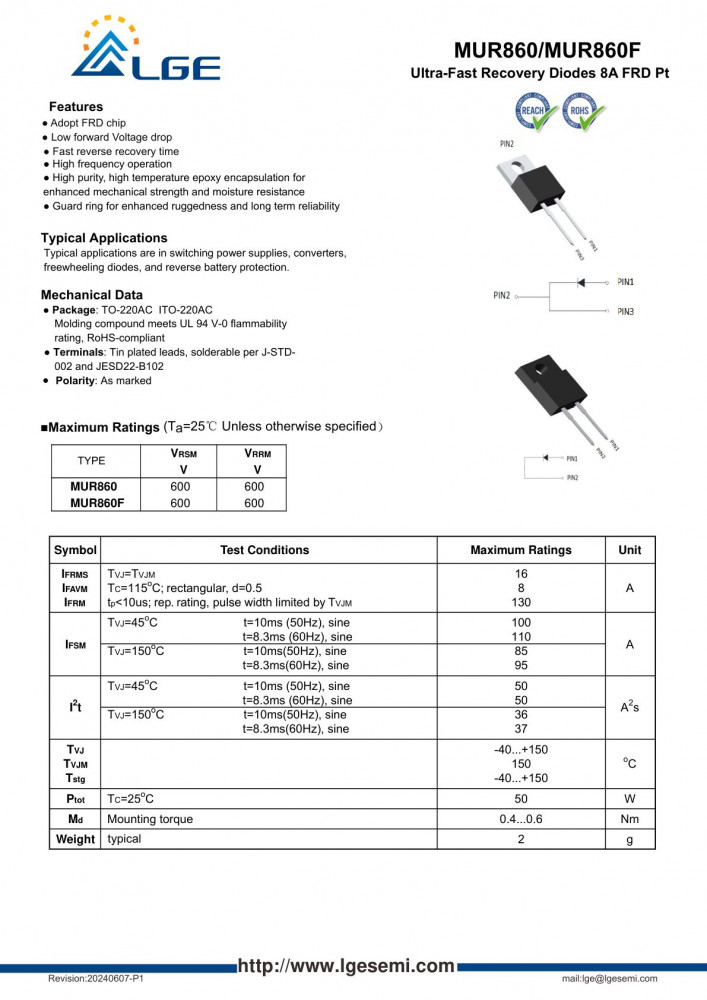 MUR860 datasheet page 1
