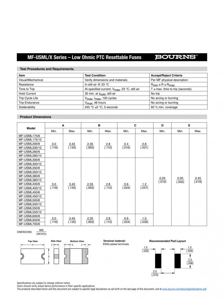 BOURNS MF-USML series datasheet page 2