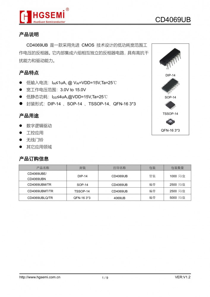 CD4069UBMT/TR datasheet page 1