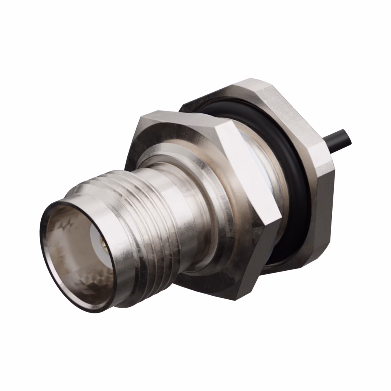 TNC Jack, Straight, Bulkhead, Isolated Ground, Crimp, RG-178 Cable, Brass Body, Nickel (Ni) Plated, 50 Ohms for sale