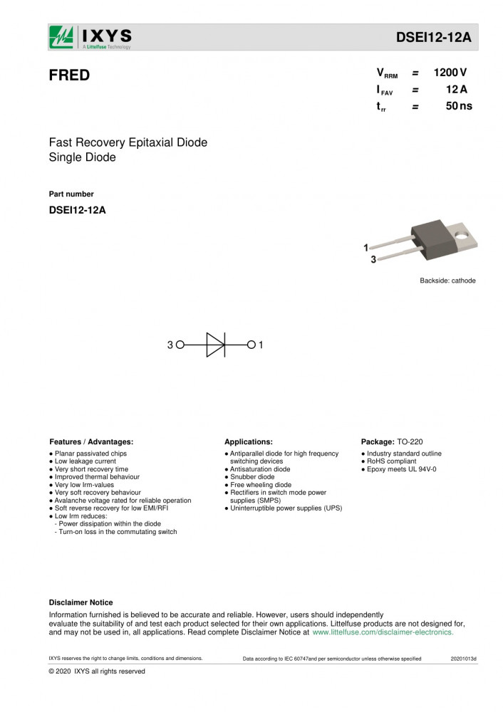 DSEI12-12A datasheet page 1