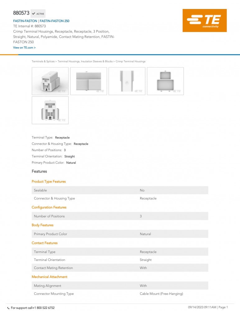TE Connectivity 880573 product document page 1