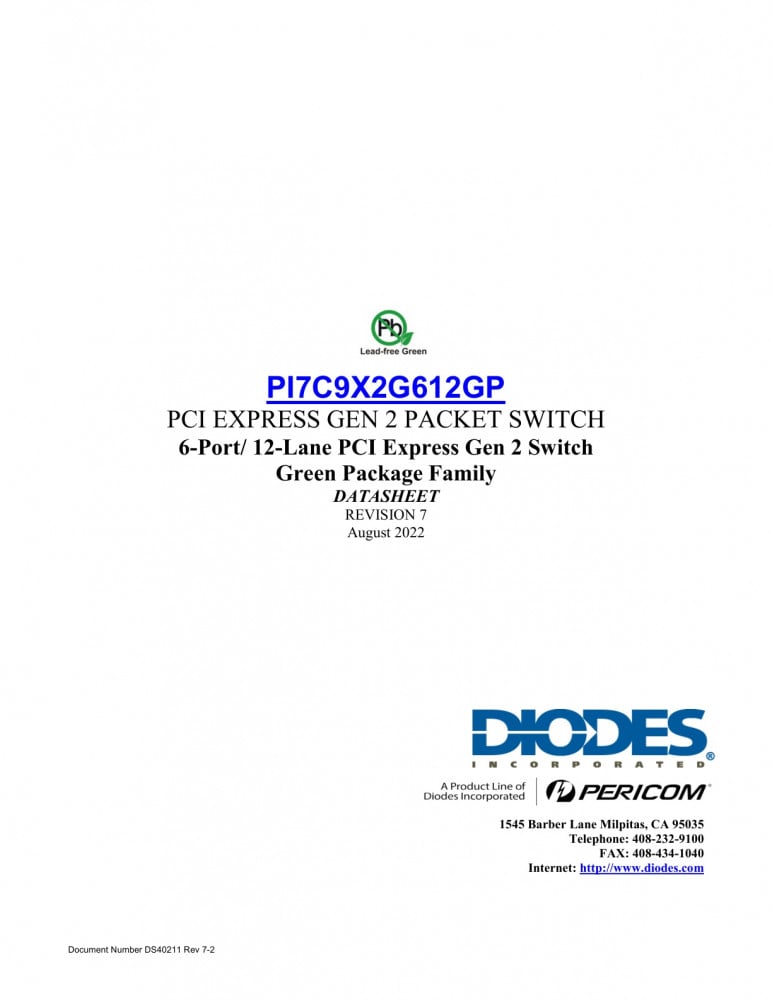 PI7C9X2G612GP datasheet page 1
