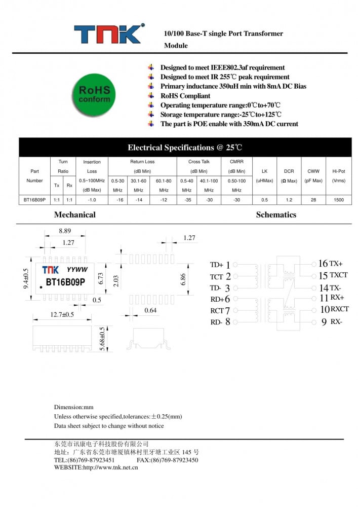 TNK BT16B09P datasheet page