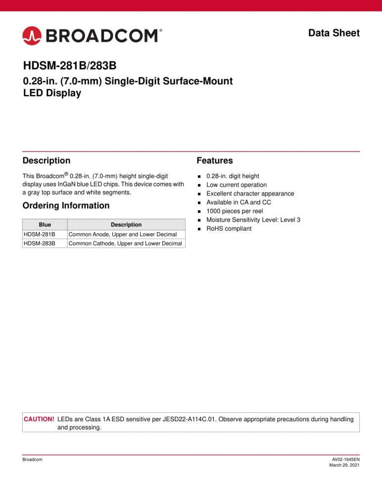 HDSM-283B datasheet page 1