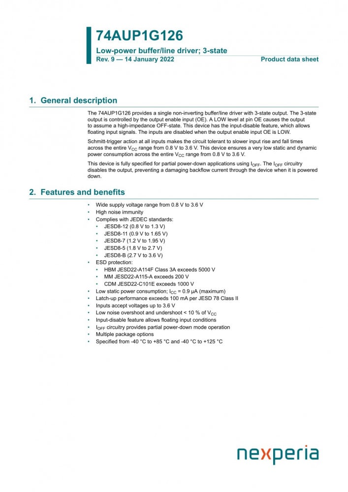 74AUP1G126GW datasheet page 1