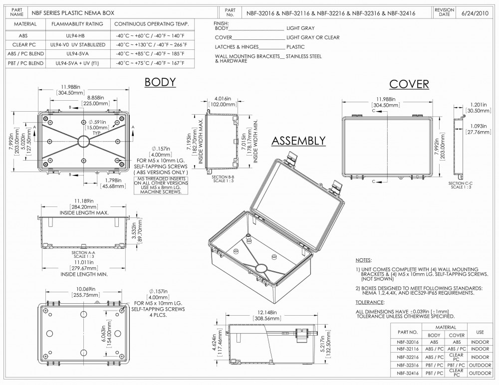 Bud Industries NBF series enclosure drawing and product documentation preview