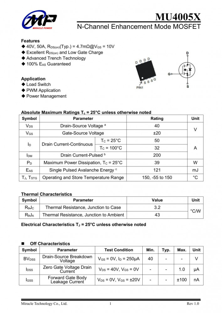 MU4005X datasheet page 1
