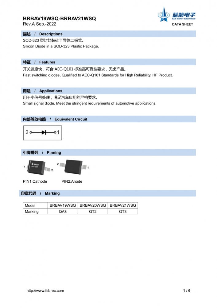 BRBAV20WSQ datasheet page 1