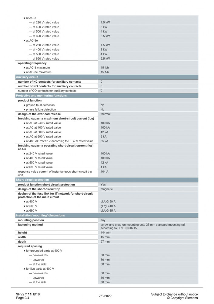 3RV27111HD10 datasheet page 2
