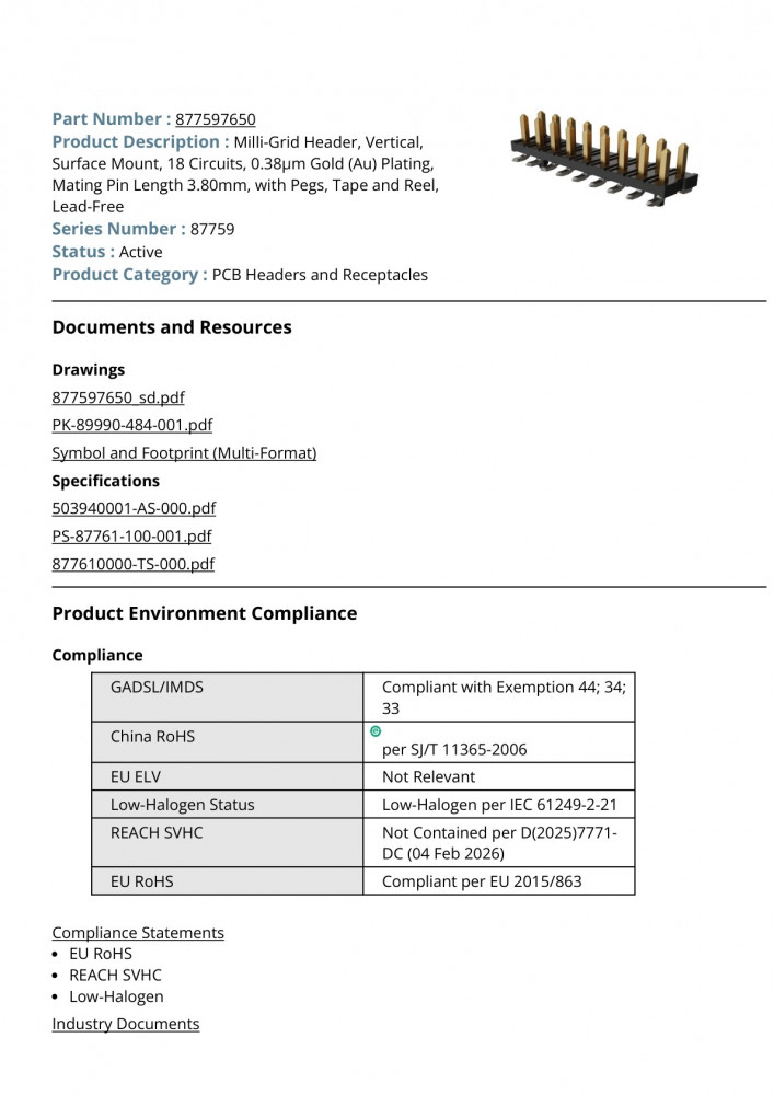 MOLEX 877597650 technical drawing preview, page 1