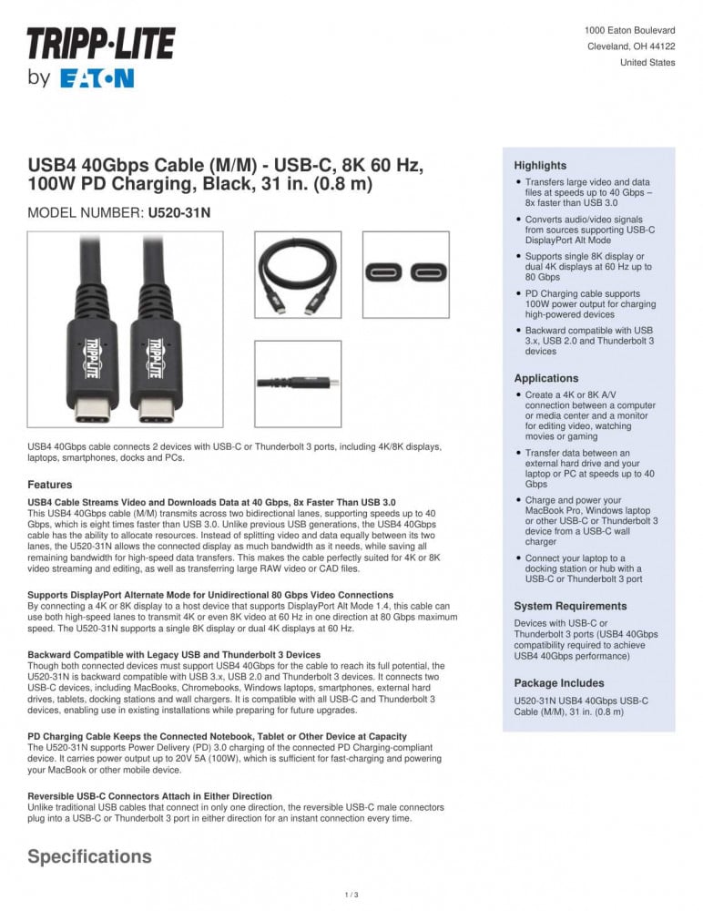 U520-31N technical document page 1