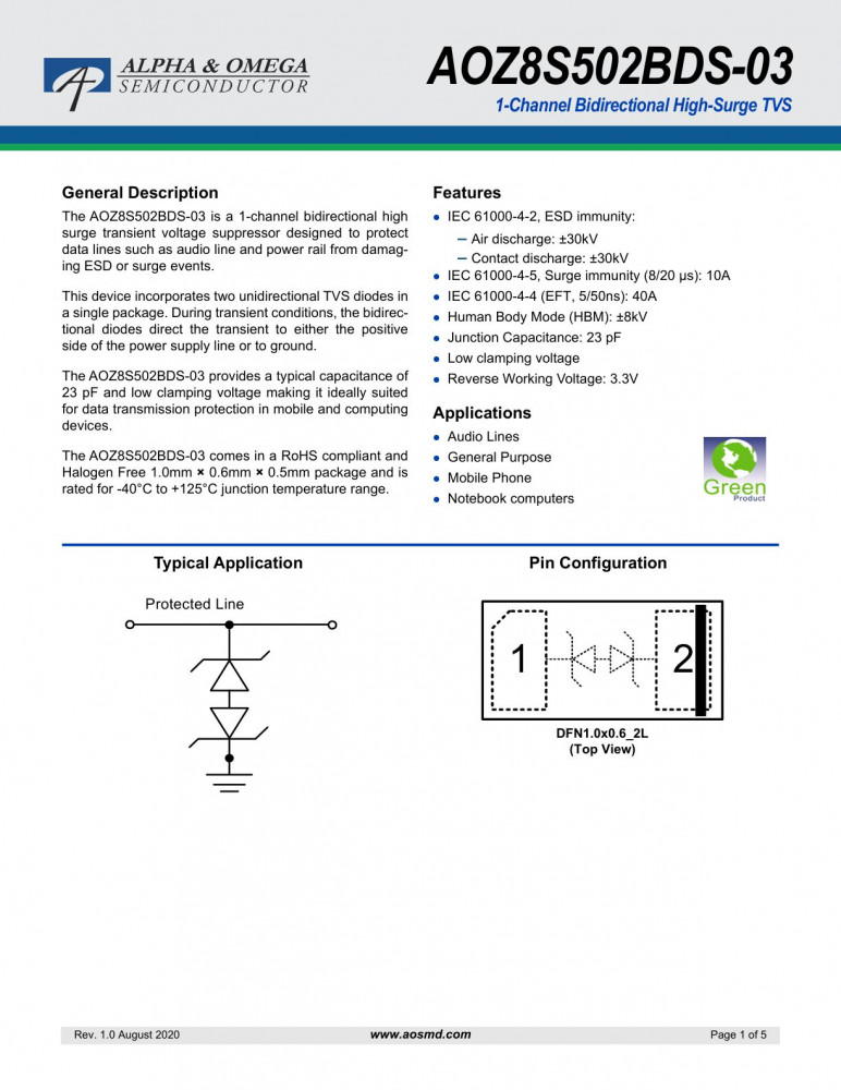 AOZ8S502BDS-03 datasheet page 1