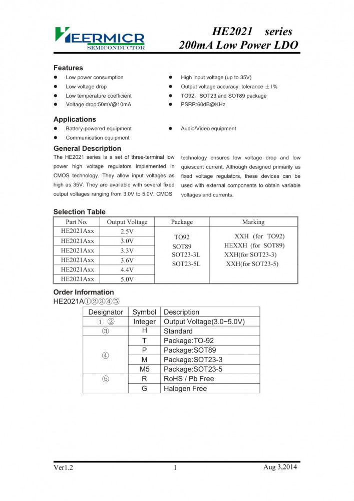HE2021 datasheet page 1