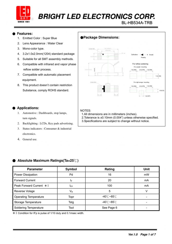 BL-HB534A-TRB datasheet page 1