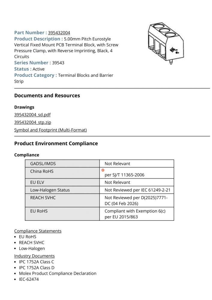 Technical document image 1 for MOLEX 395432004