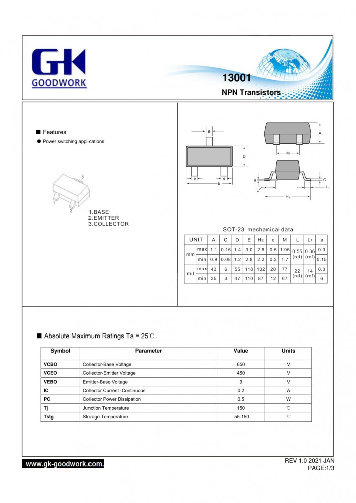 GOODWORK 13001 datasheet page 1