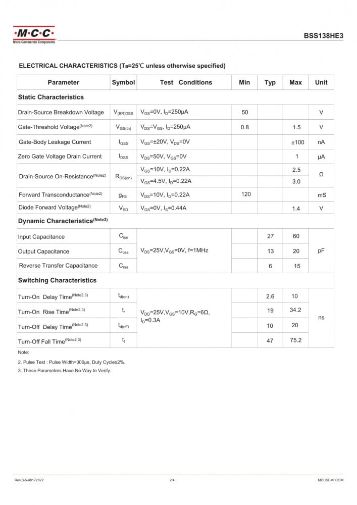 BSS138HE3-TP datasheet page 2