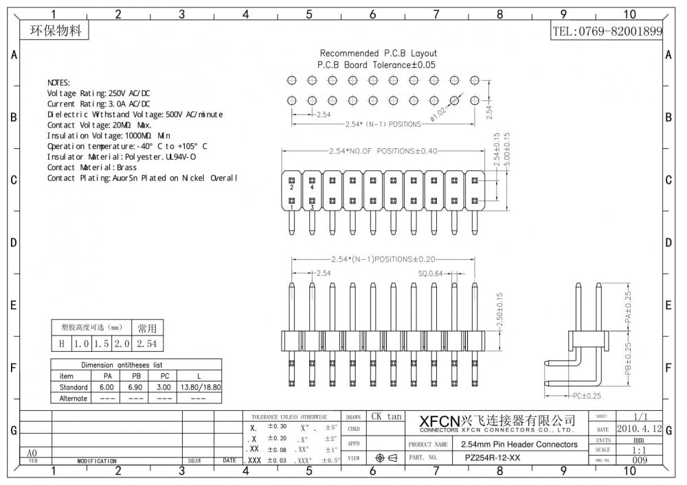 XFCN PZ254R-12-20P technical document preview