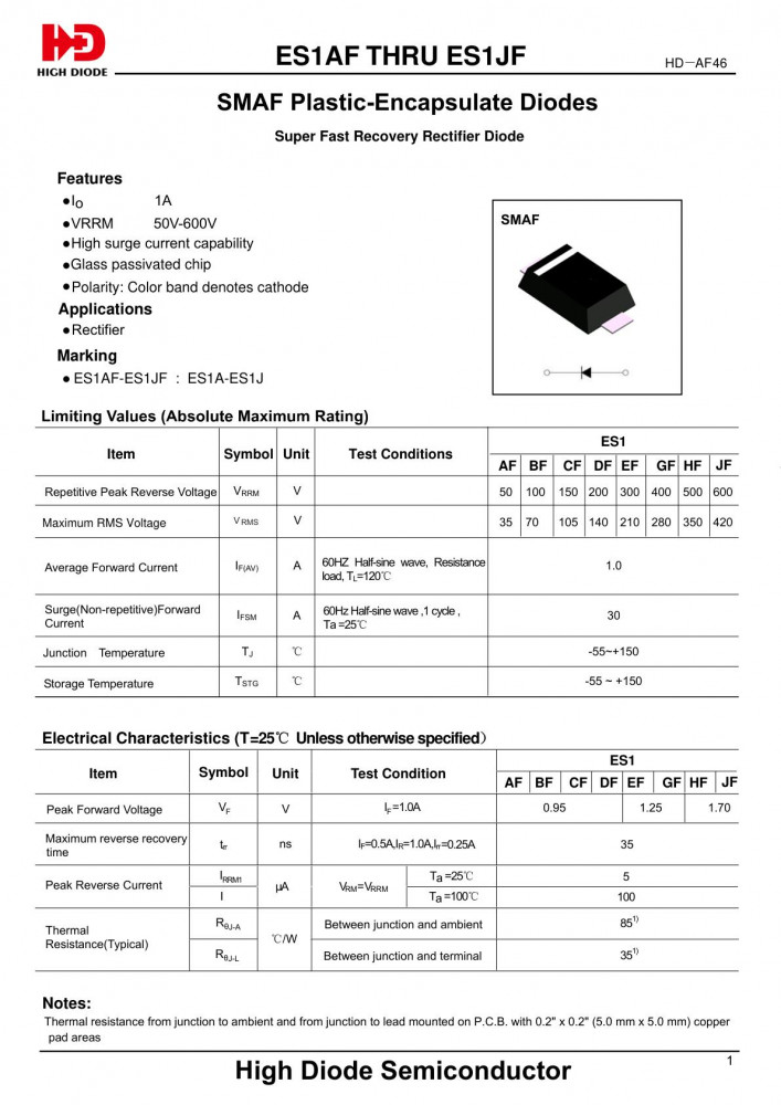 ES1JF datasheet page 1