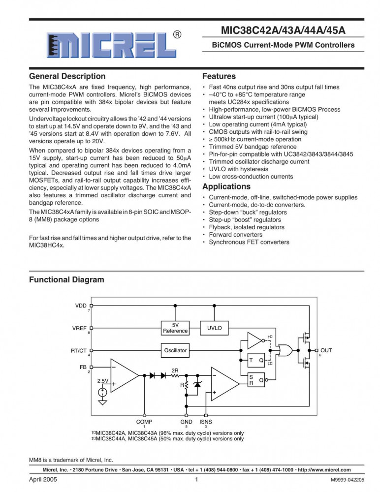 MIC38C45AYM datasheet page 1