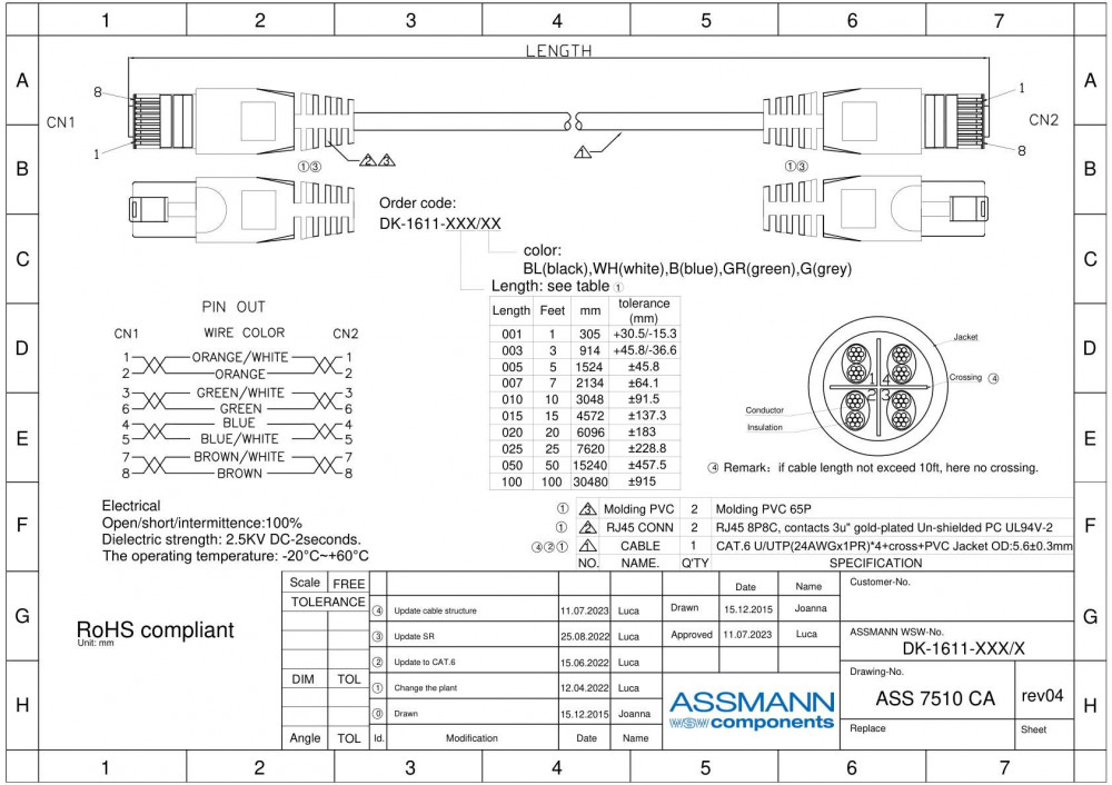 DK-1611 cable assembly technical drawing preview