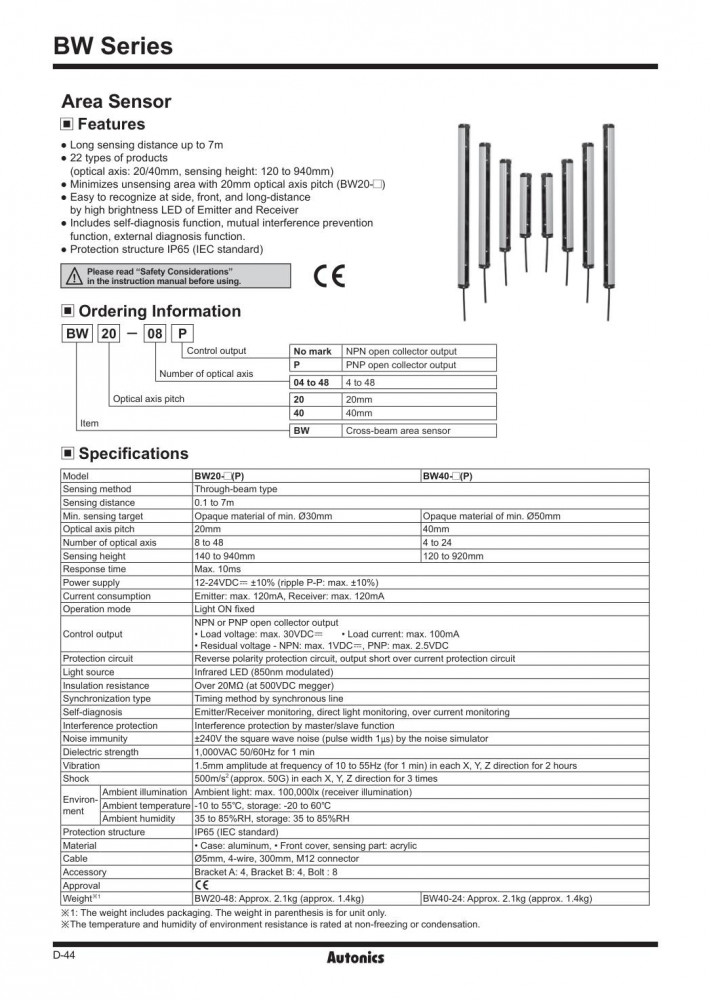 Autonics BW40-04P technical document page 1