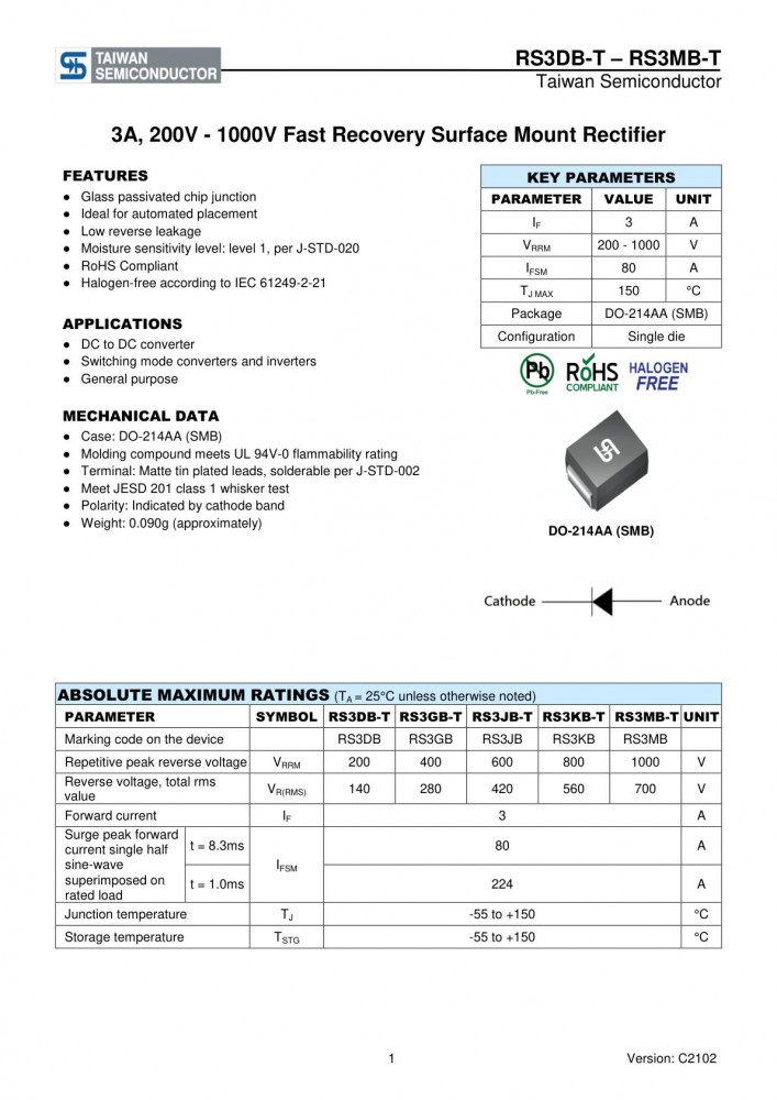 RS3JB-T datasheet page 1
