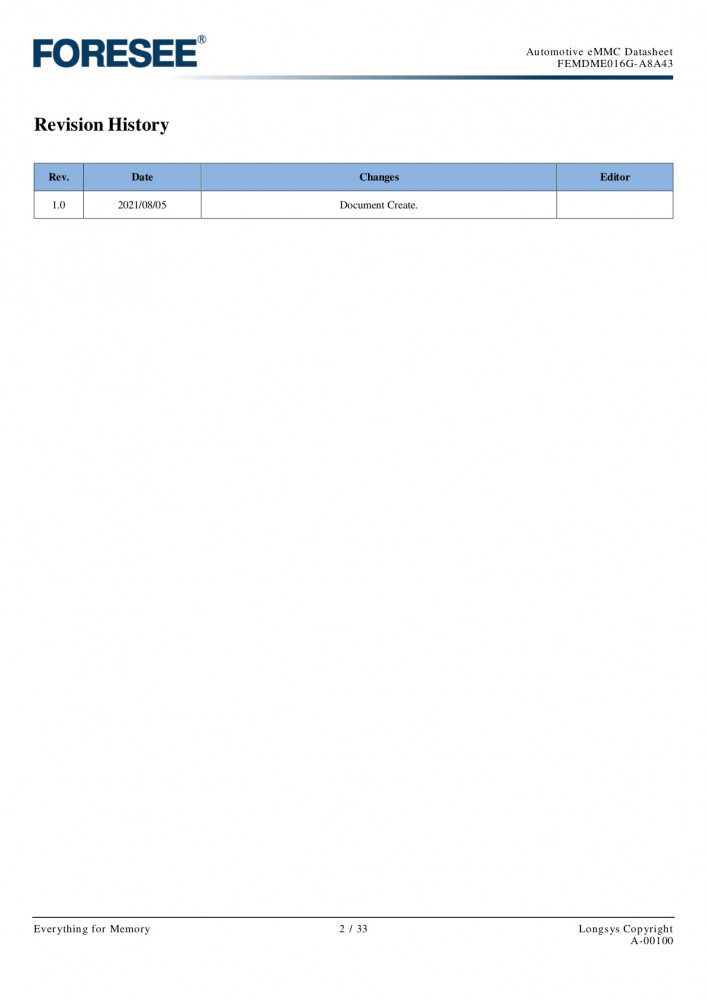 FORESEE FEMDME016G-A8A43 datasheet page 2