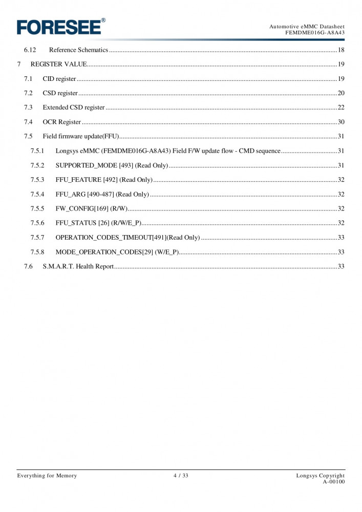 FORESEE FEMDME016G-A8A43 datasheet page 4